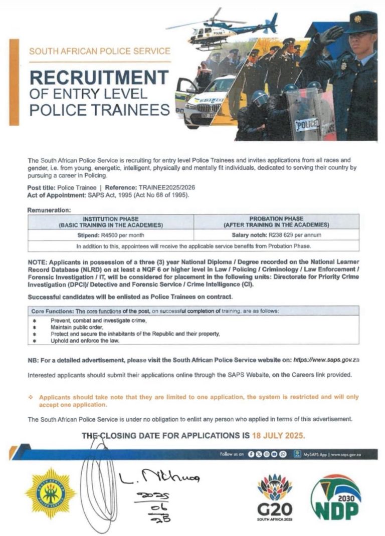 SAPS POLICE RECRUITMENT 2025/2026 - SA Job Seekers